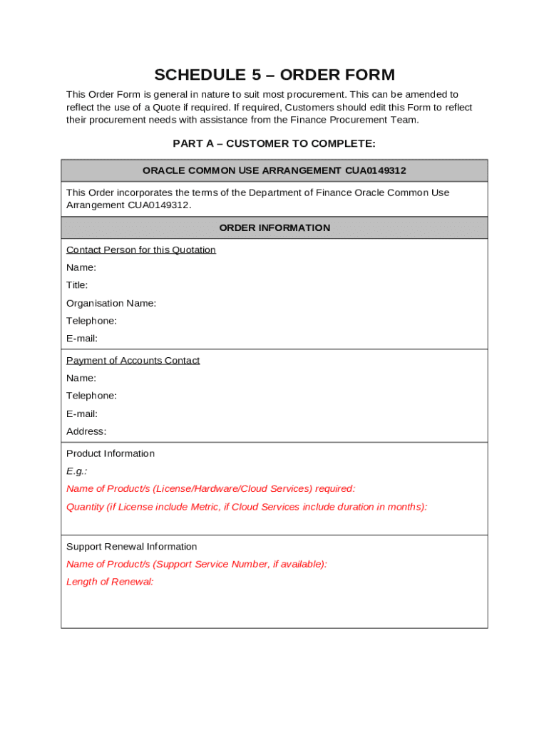 schedule 5 order Doc Template | pdfFiller