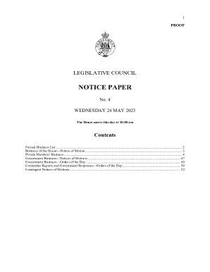 Fillable Online Order Paper and Notice Paper - House Publications Fax ...