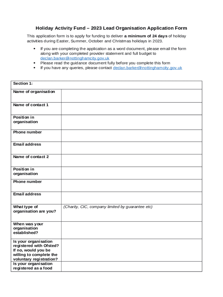 2023 Lead Organisation Application Doc Template | pdfFiller