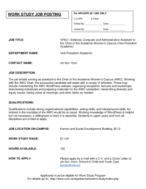Fillable Online Current work study job postings Fax Email Print - pdfFiller