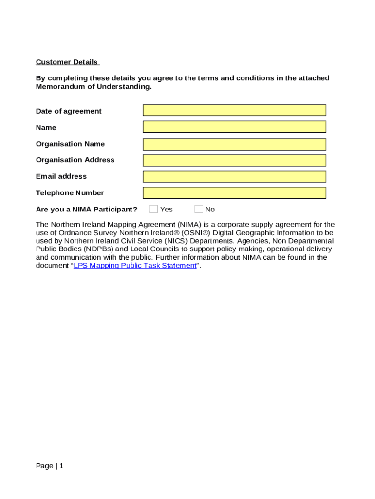 Northern Ireland Mapping Agreement (NIMA) Doc Template | pdfFiller