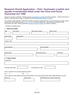 Fillable Online Research Permit ApplicationFish / freshwater crayfish ...