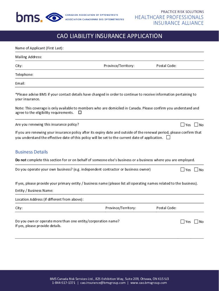 Fillable Online APPLICATION FOR PROFESSIONAL LIABILITY AND / OR ... Fax ...