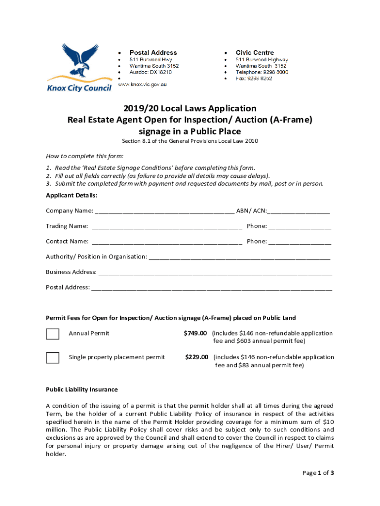 Fillable Online Auction (A-Frame) signage in a Public Place Fax Email ...