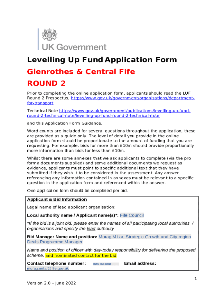 Levelling Up Fund: Application (Word version) Doc Template | pdfFiller