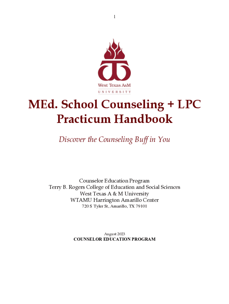 Fillable Online MEd. School Counseling + LPC Practicum Handbook Fax ...