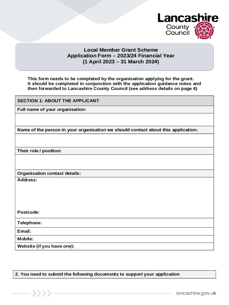 Local member grants scheme application Doc Template | pdfFiller