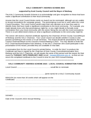 KALC Community Award Nomination Doc Template | pdfFiller