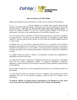 Fillable Online HEALTH CHECK LIST AND TERMS Fax Email Print - pdfFiller