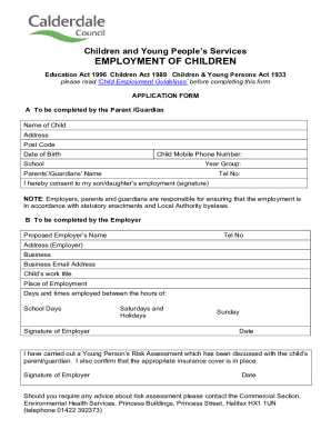 Fillable Online Child Employment Application Form and Guidelines (April ...