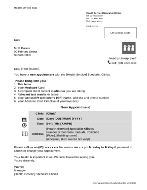 New appointment patient letter template. specialist clinics referral ...