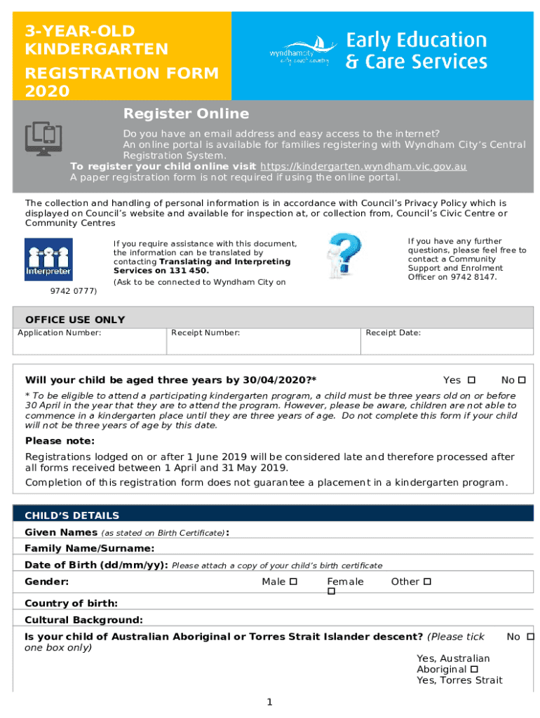 3-YEAR-OLD KINDERGARTEN REGISTRATION ... Doc Template | pdfFiller