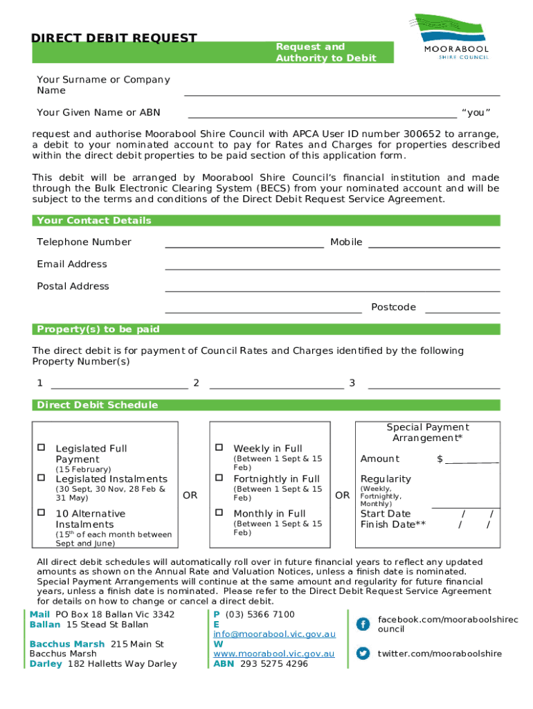 direct debit request - OpenCities Doc Template | pdfFiller
