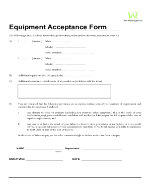 Fillable Online thewellbeingfarm co Equipment Acceptance Form.doc Fax ...