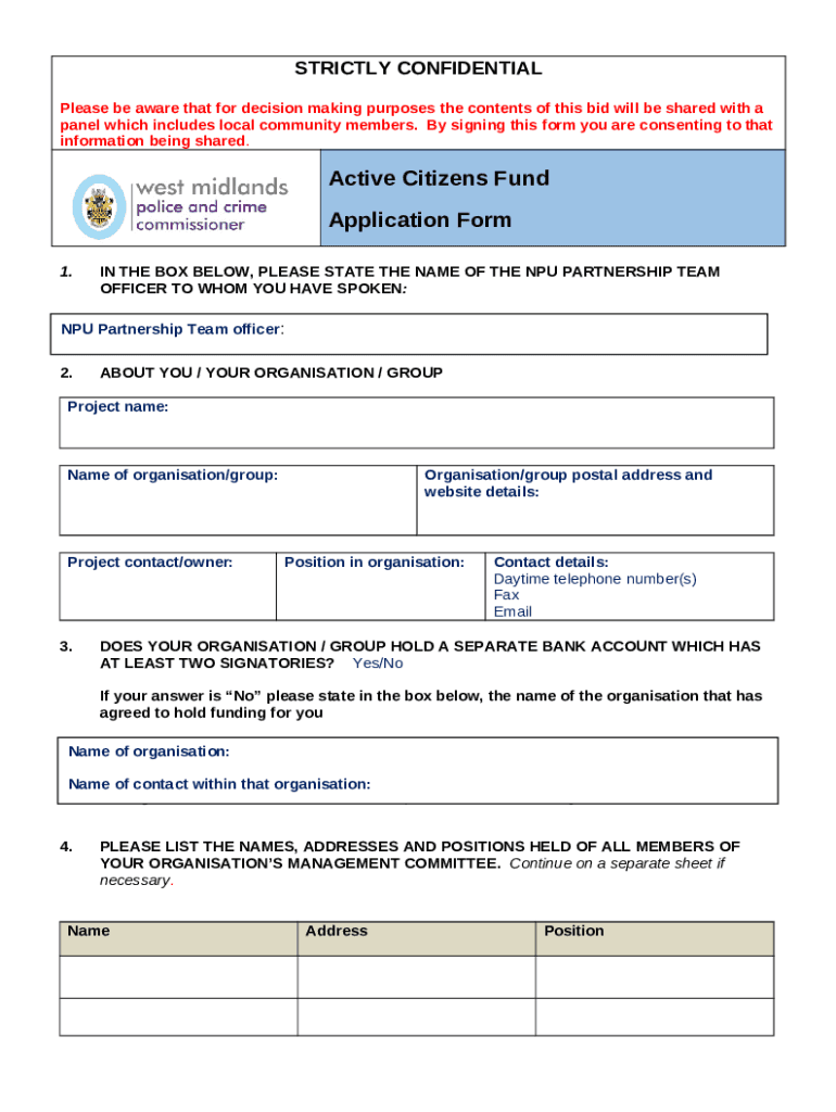 Active Citizens Fund Application Doc Template | pdfFiller