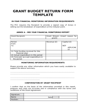 grant budget return template Doc Template | pdfFiller