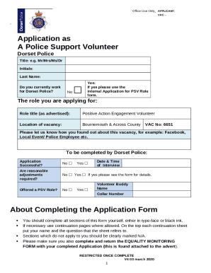 Guide to completing a Dorset Police Volunteer Application ... Doc ...