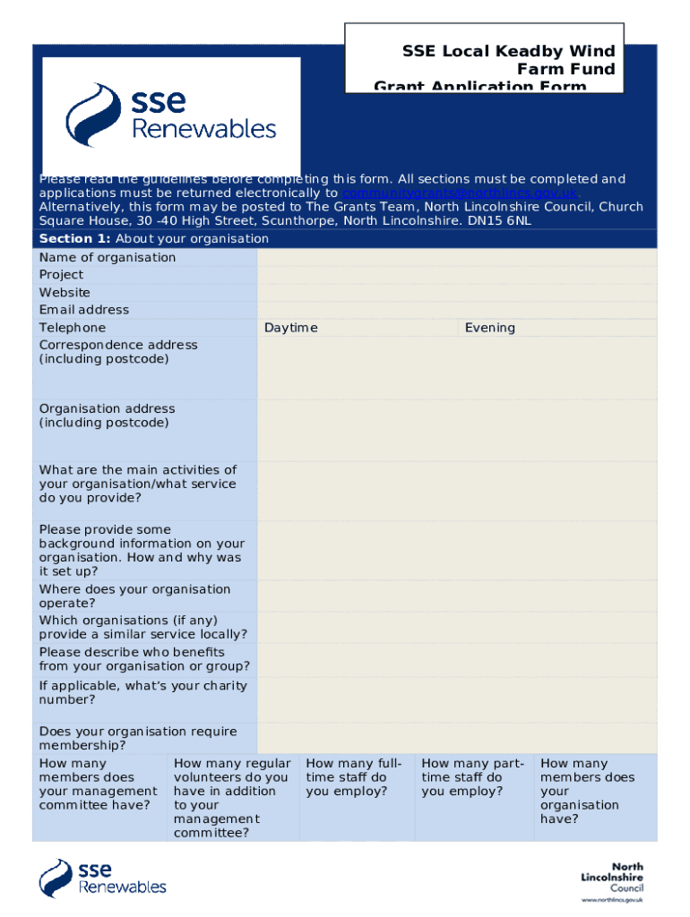 SSE Local Keadby Wind Farm Fund Grant Application Doc Template | pdfFiller
