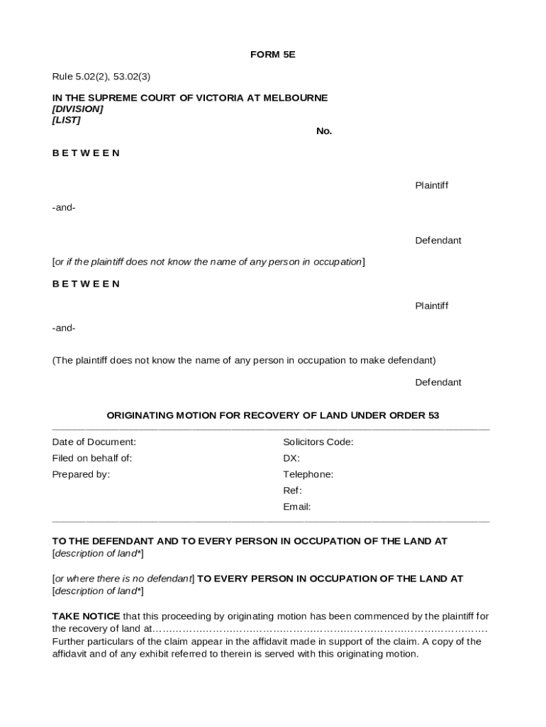 5E - Originating Motion for Recovery of Land.doc Doc Template | pdfFiller