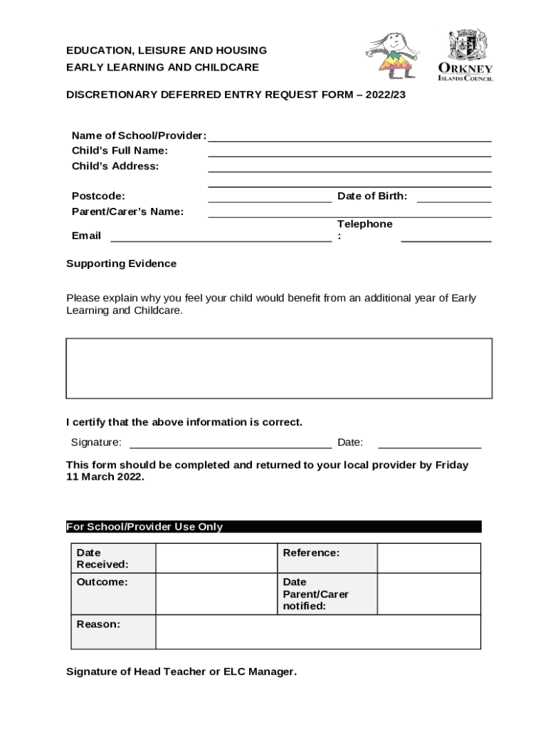 Discretionary Deferral for Early Learning ... Doc Template | pdfFiller