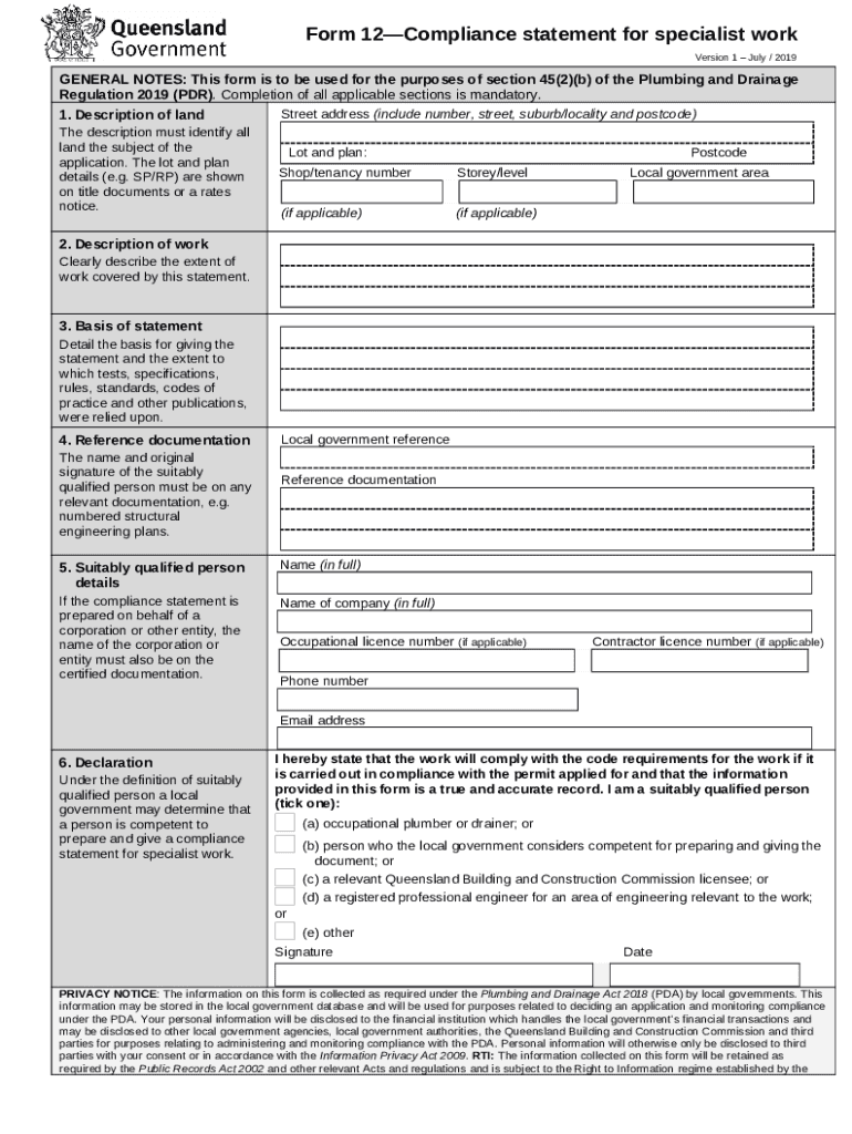 12Compliance statement for specialist work Doc Template | pdfFiller