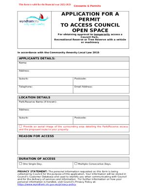 application for a permit to access council open space Doc Template ...