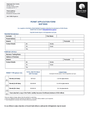 permit application skip bins Doc Template | pdfFiller