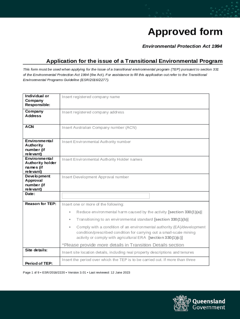 Approved - Application for Transitional environmental program. This ...