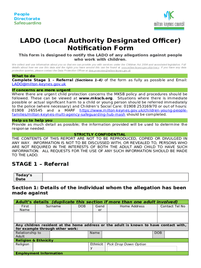 LADO (Local Authority Designated Officer) Notification Doc Template ...