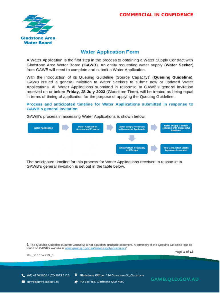 Water Application . - Gladstone Area Water Board Doc Template | pdfFiller