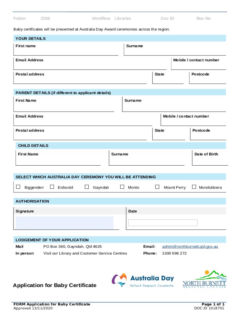 Application for Baby Certificate Nomination - northburnett qld gov Doc ...