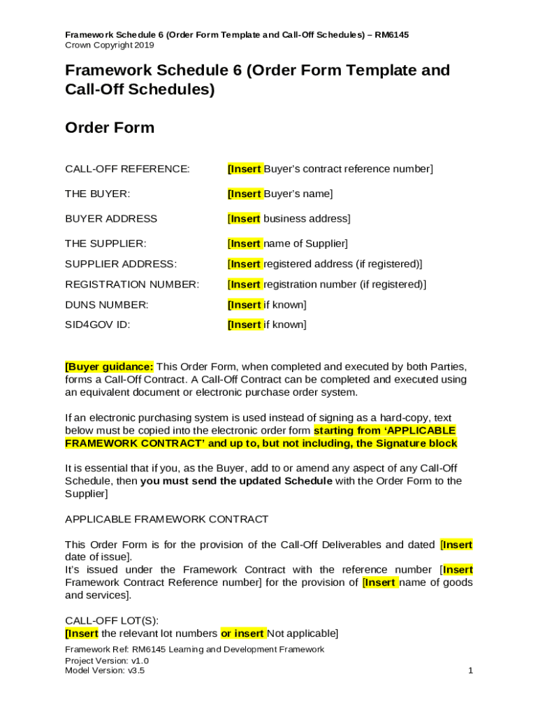 RM6261 Framework schedule 6 order template and ... Doc Template | pdfFiller