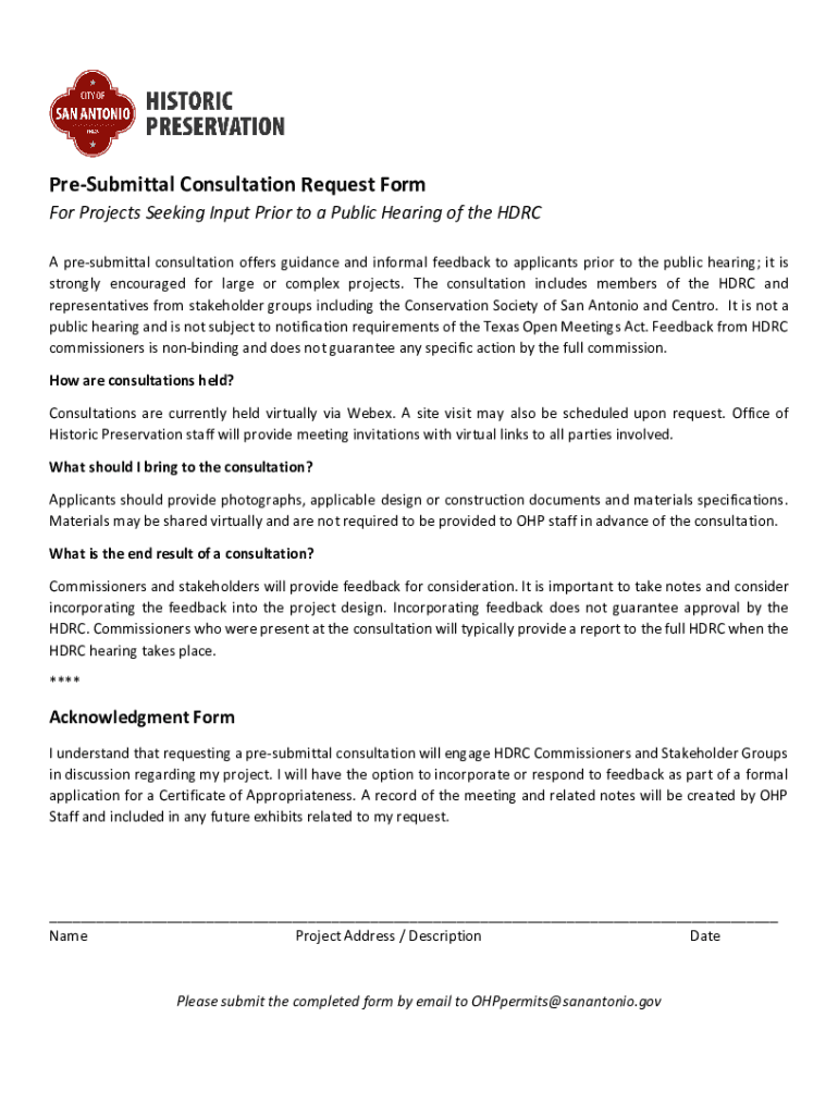 Fillable Online Pre-Submittal Consultation Request Form Fax Email Print - pdfFiller
