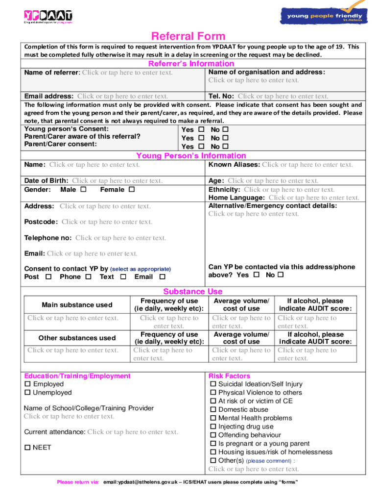 Fillable Online yaz sthelens gov YOS Prevention Referral Form Fax Email ...