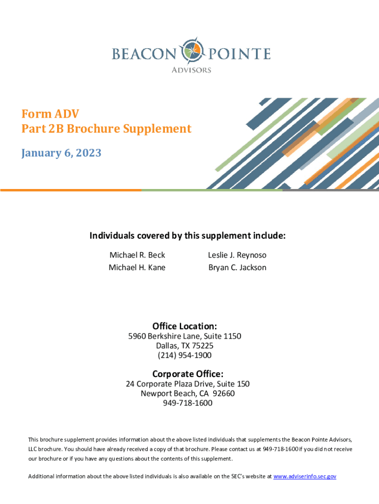 Fillable Online Form ADV Part 2B Brochure Supplement - January 6, 2023 ...
