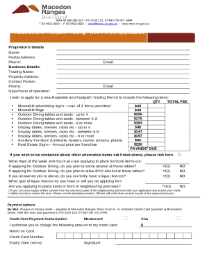 Roadside and Footpath Trading - New Permit Application Doc Template ...