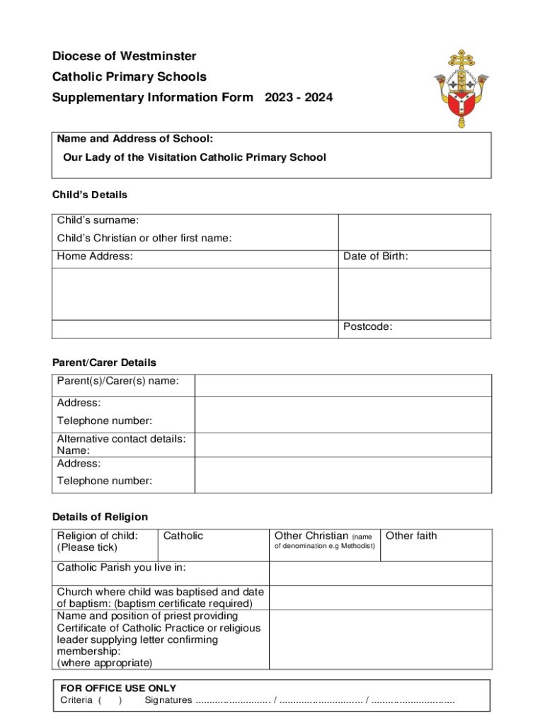 Fillable Online Our Lady of the Visitation Catholic Primary School ...