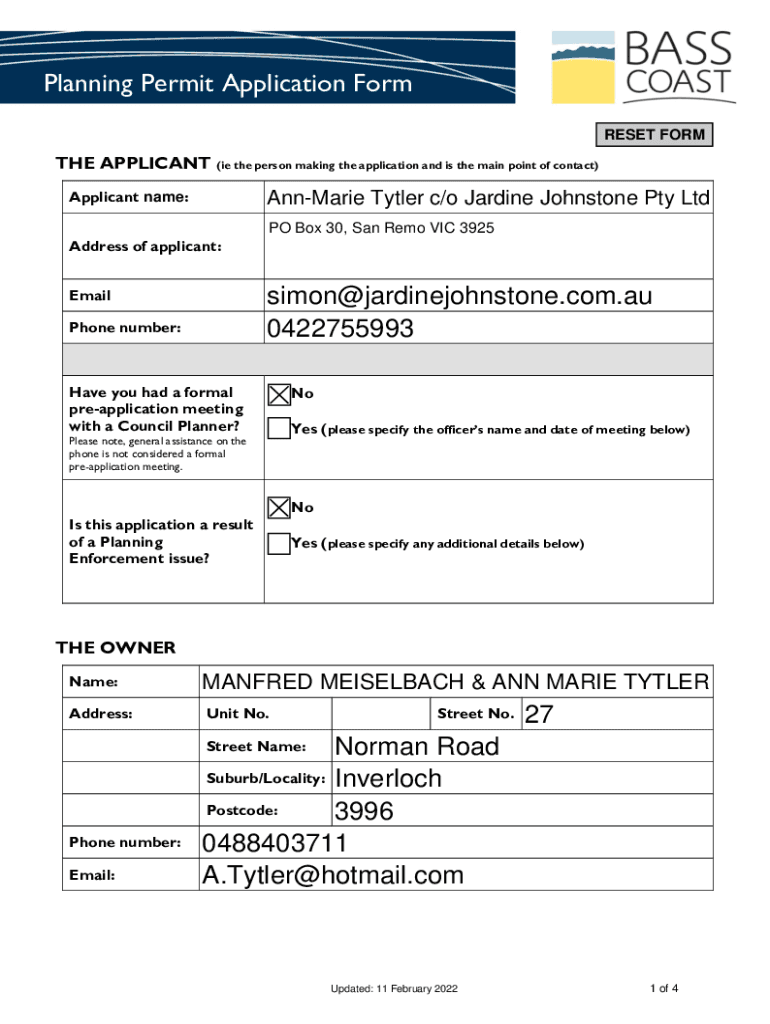 Fillable Online Planning Permit Application - Online Form Fax Email ...