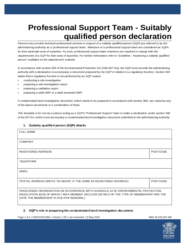 Professional Support Team - Suitably qualified person declaration. This ...