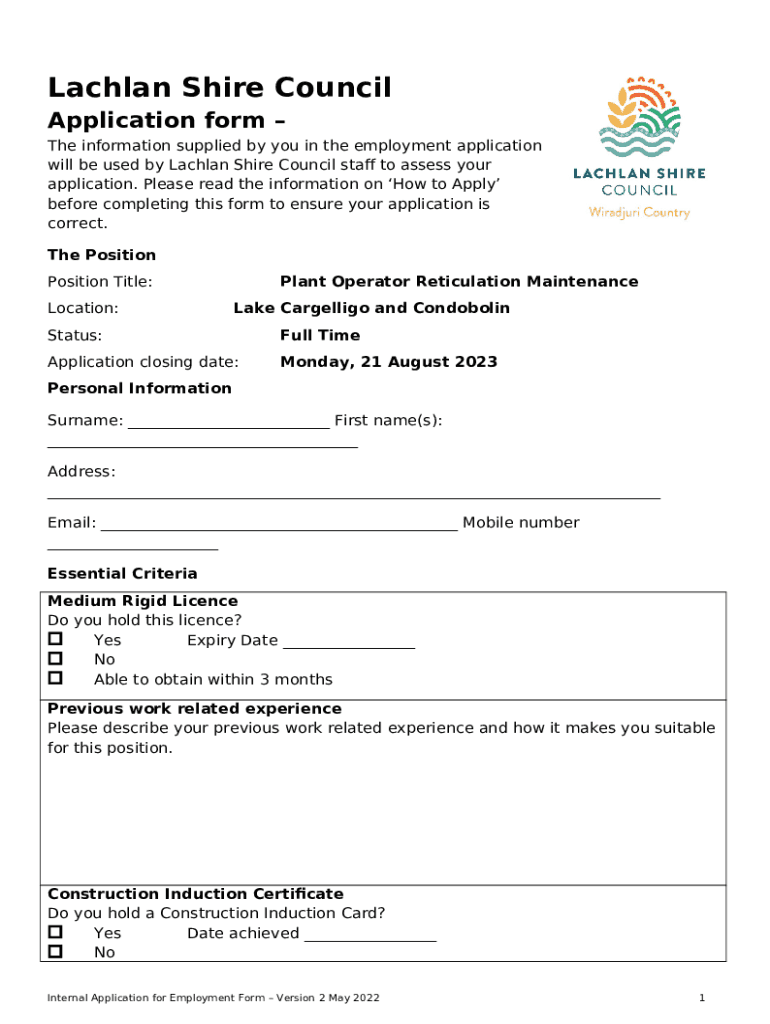 Lachlan Shire Council Application Doc Template | pdfFiller