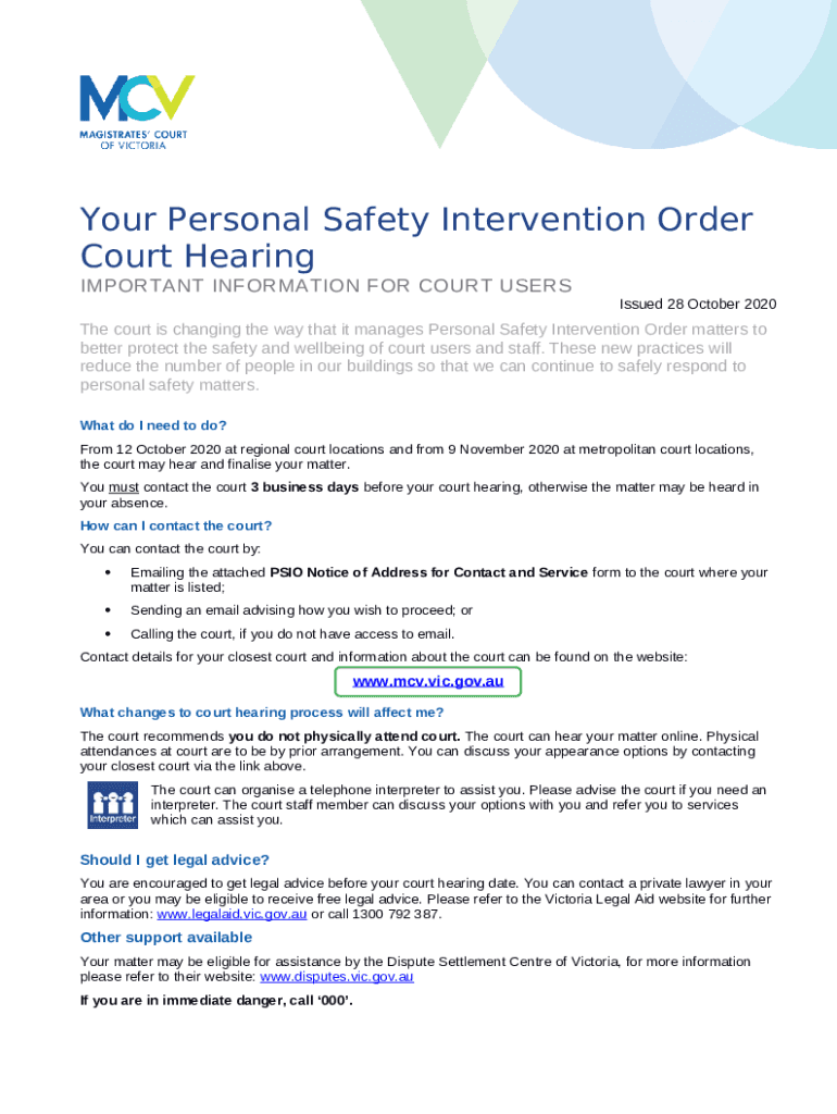 Your Personal Safety Intervention Order Court Hearing Doc Template ...
