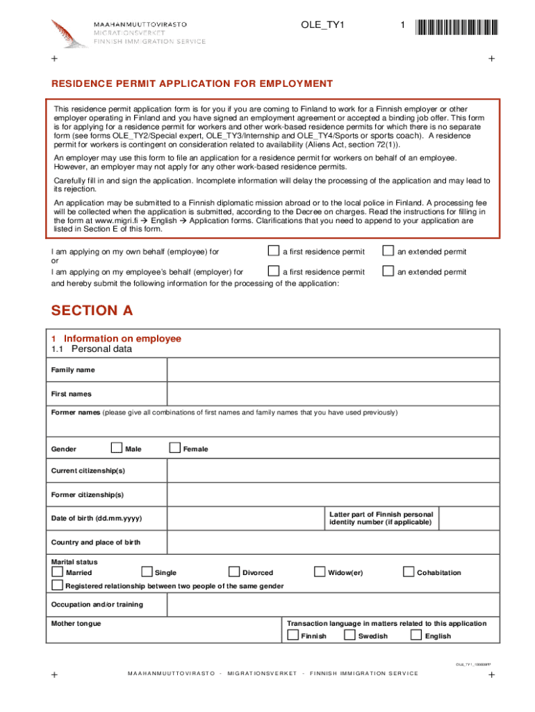 Fillable Online RESIDENCE PERMIT APPLICATION FOR EMPLOYMENT. Residence ...