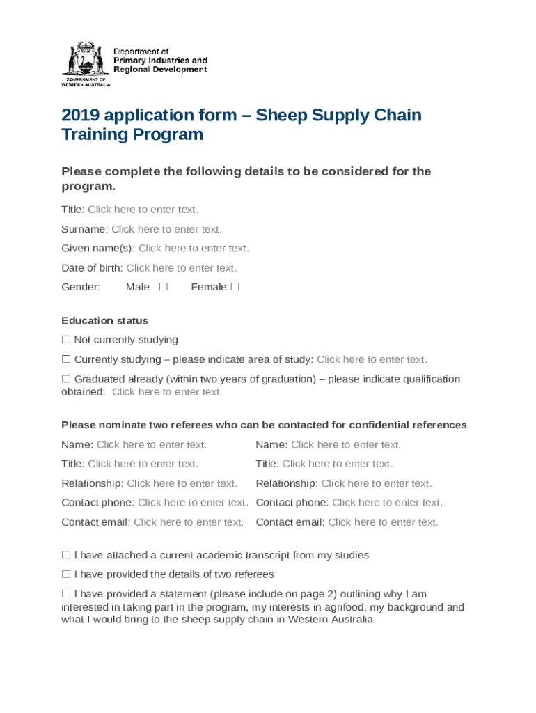 Application Sheep Supply Chain Training Program ... Doc Template ...