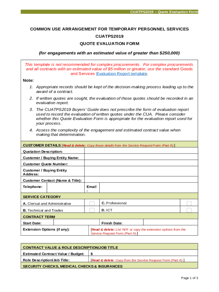 Quote Evaluation Doc Template | pdfFiller