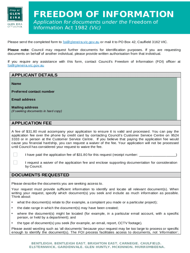 FOI application (DOCX, 65KB) Doc Template | pdfFiller