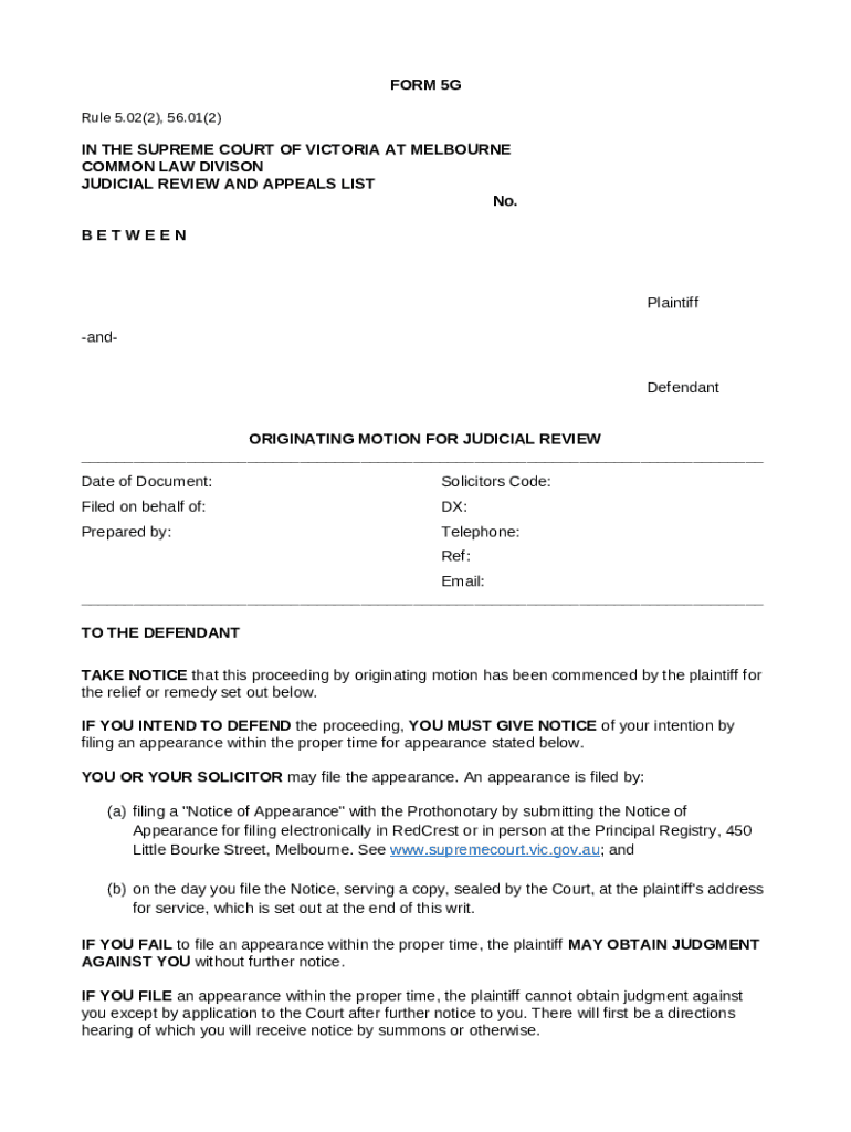 5G - Originating Motion for Judicial Review.doc Doc Template | pdfFiller