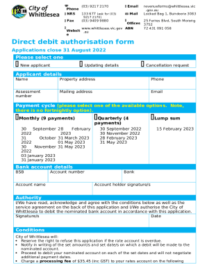 Direct debit authorisation Applications ... Doc Template | pdfFiller