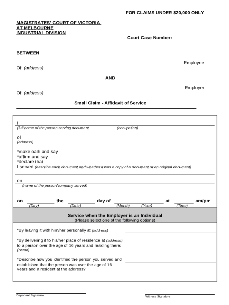 Industrial Division Small Claim Affidavit of Verification Doc Template ...