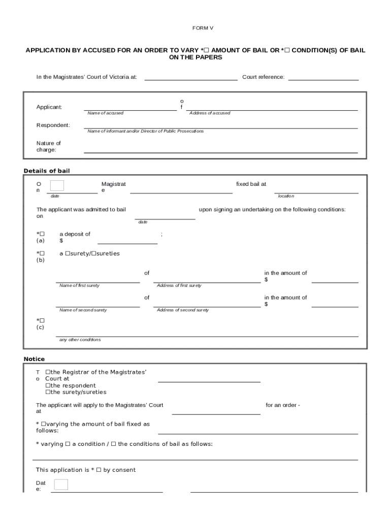 Bail Variations - V Doc Template | pdfFiller