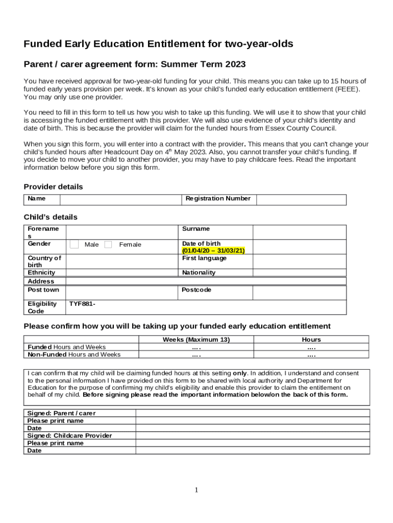 Free early education for three and four year olds Doc Template | pdfFiller